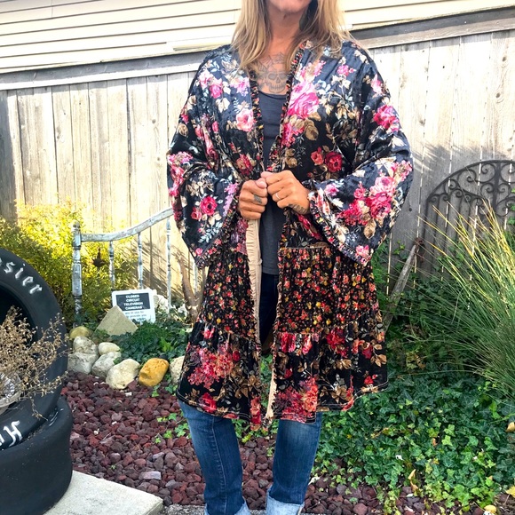 Jackets & Coats | Velvet Floral Boho Hippie Duster Overcoat | Poshmark